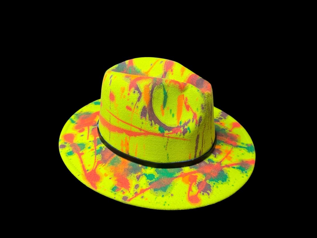 Neon Glow Halloween Costume Hat, UV Reactive Fedora, Festival Glow ...