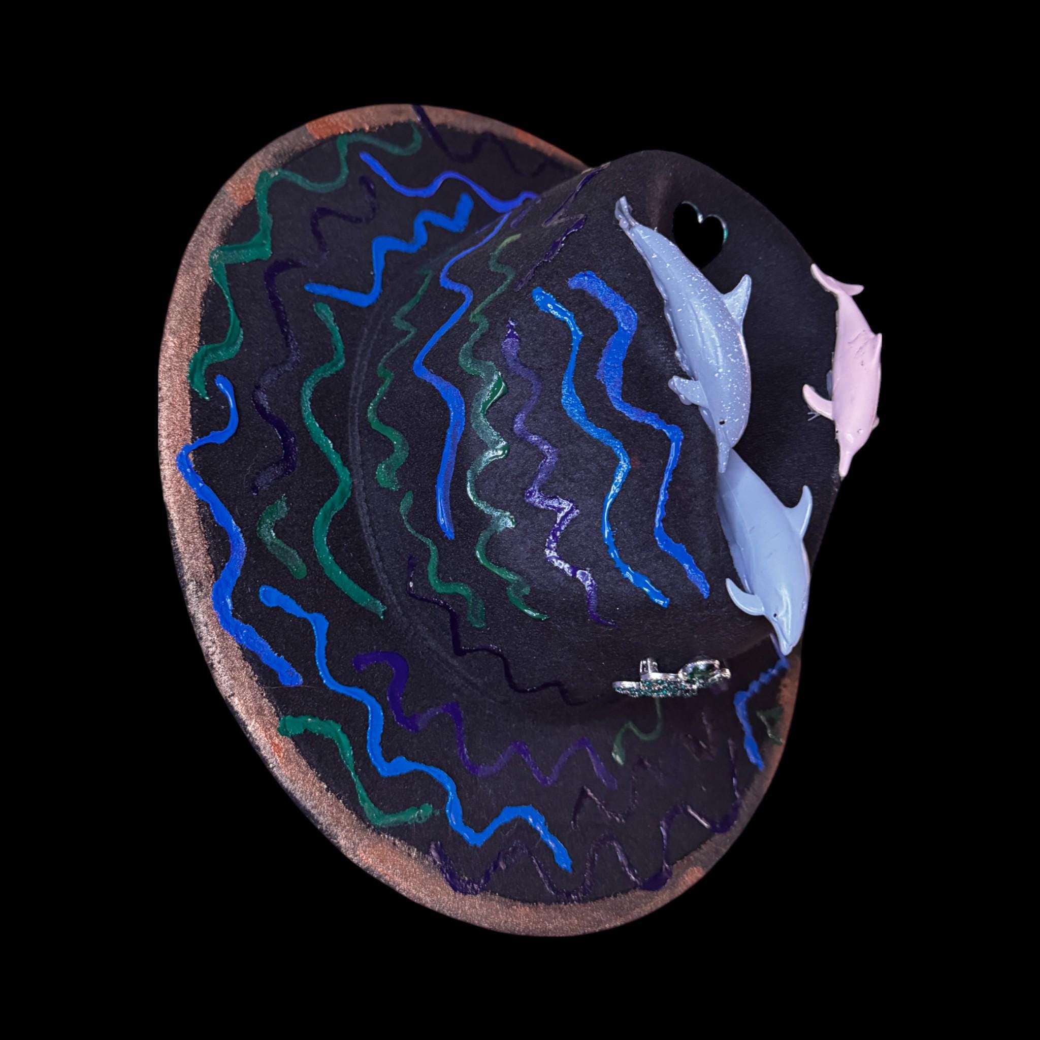 UV Glow Festival Hat, Hand Painted Dolphin Fedora, Blacklight Rave Hat ...