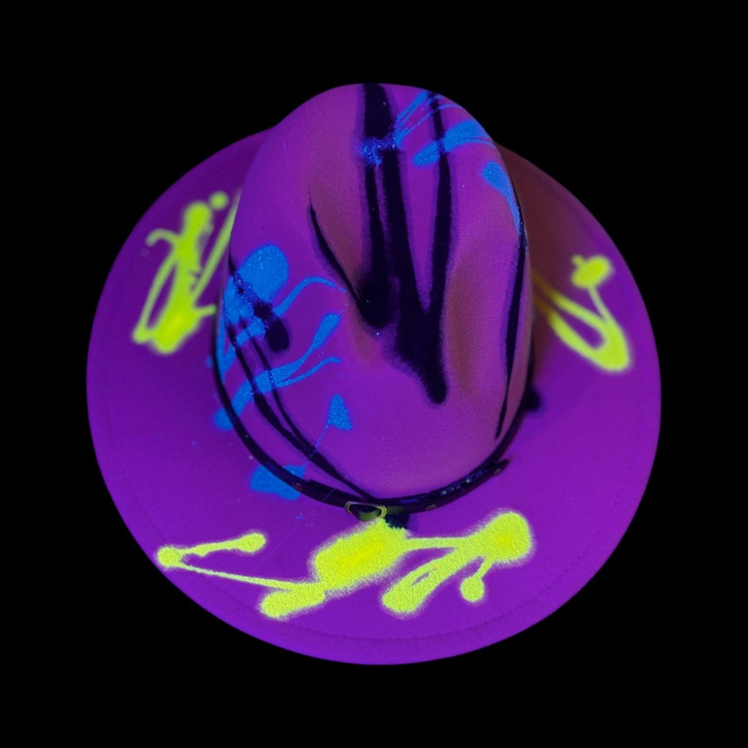 Hand-painted Neon Pink Rave Fedora: Glow-in-the-dark Festival Cowboy ...