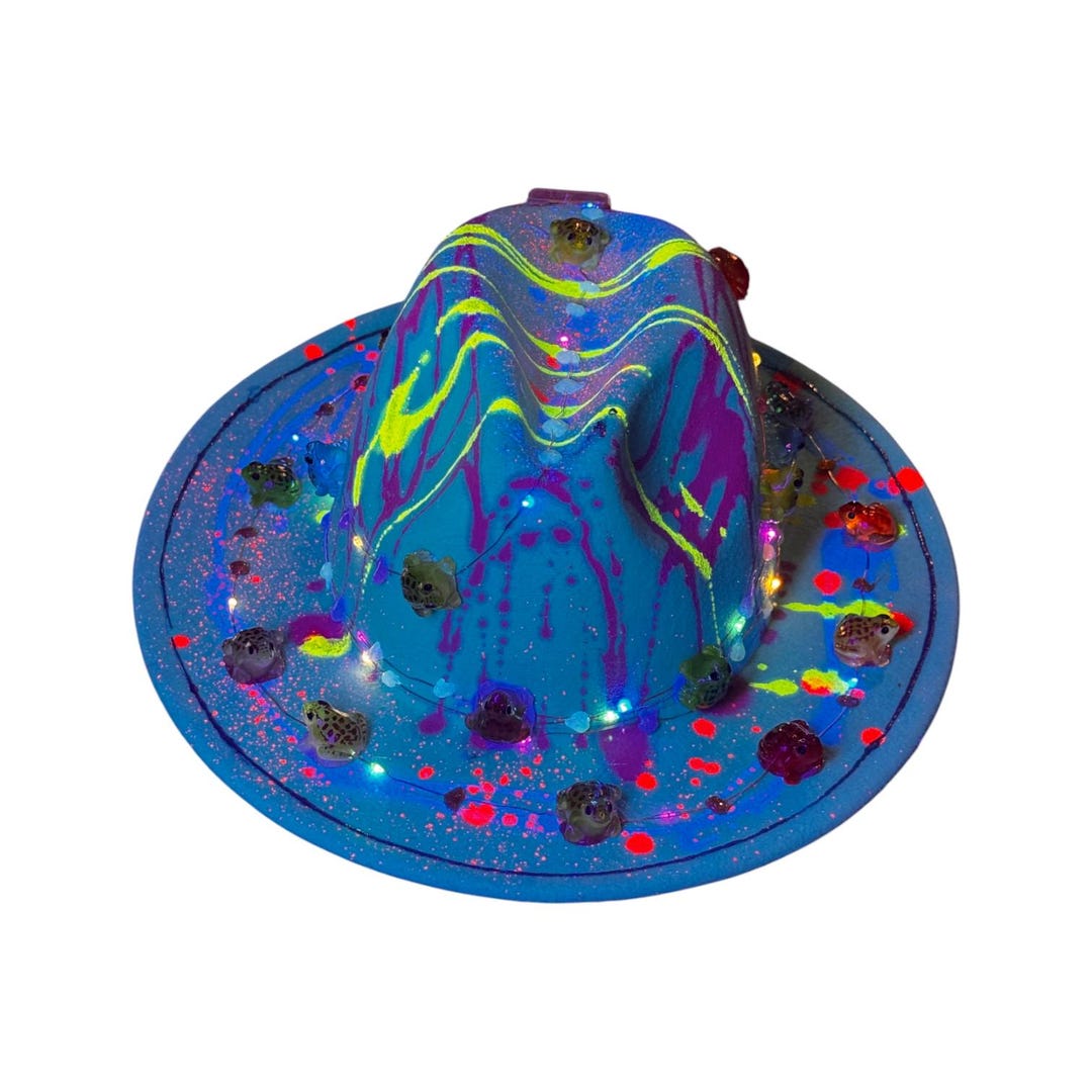LED Burning Man Hat: Neon Drip, Resin Skulls, Hand-painted Rave Fashion ...