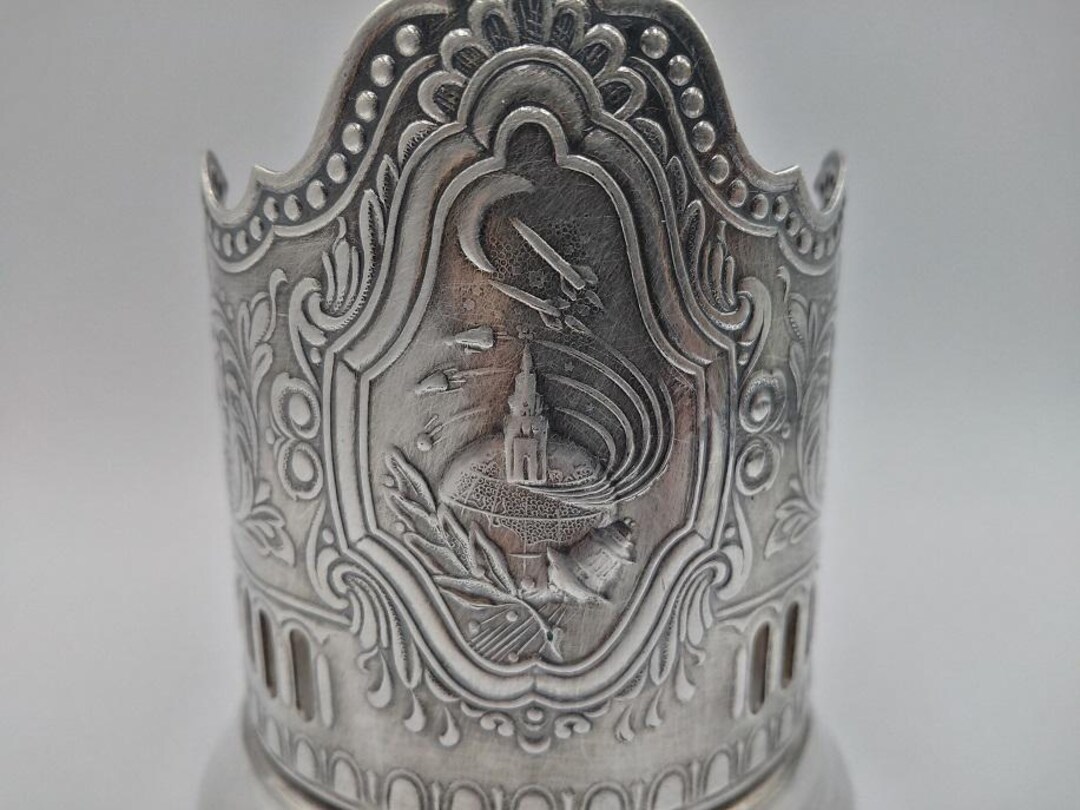 Vintage Soviet Melhior, Nikel Glass Tea Cup Holder, Propaganda USSR ...
