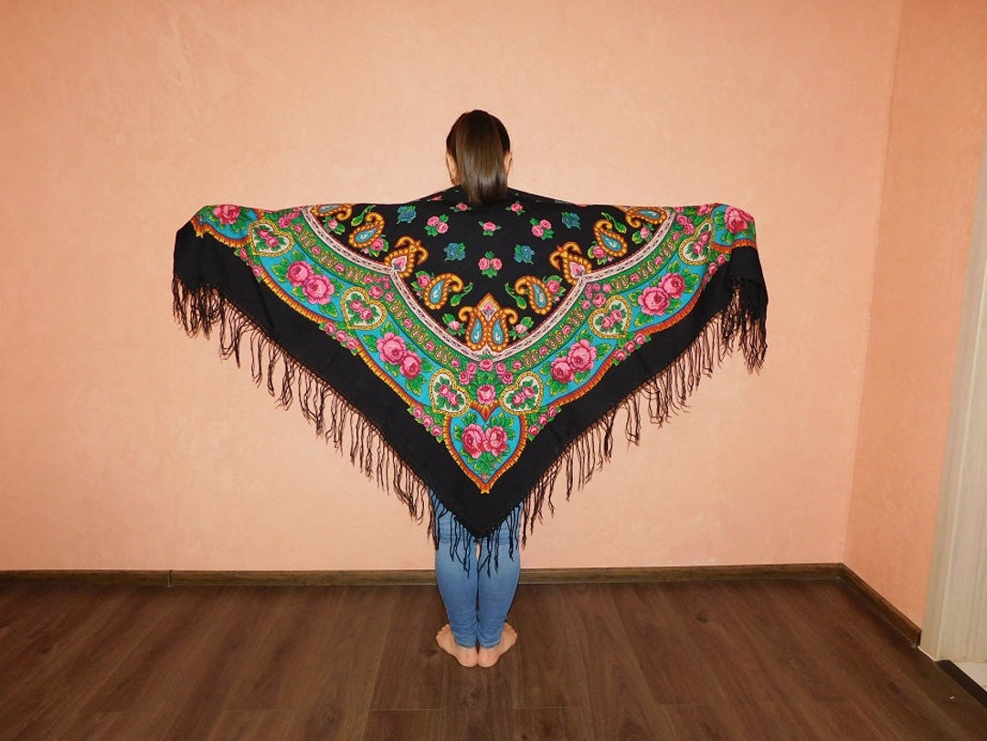 Large Vintage Shawl With Fringe Beautiful Shawl Antique - Etsy