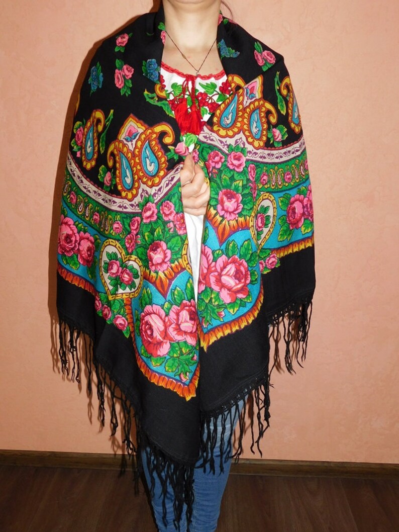 Large Vintage Shawl With Fringe Beautiful Shawl Antique - Etsy