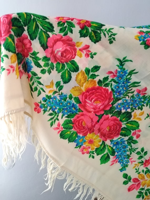 Ancient white shawl, Ukrainian shawl, vintage shawl, … - Gem