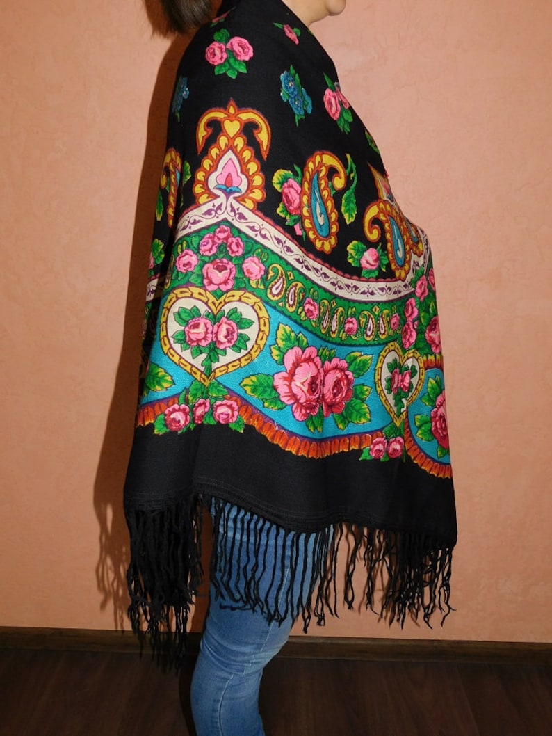 Large Vintage Shawl With Fringe Beautiful Shawl Antique - Etsy