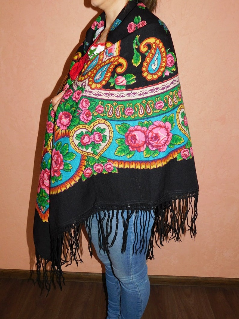 Large Vintage Shawl With Fringe Beautiful Shawl Antique - Etsy