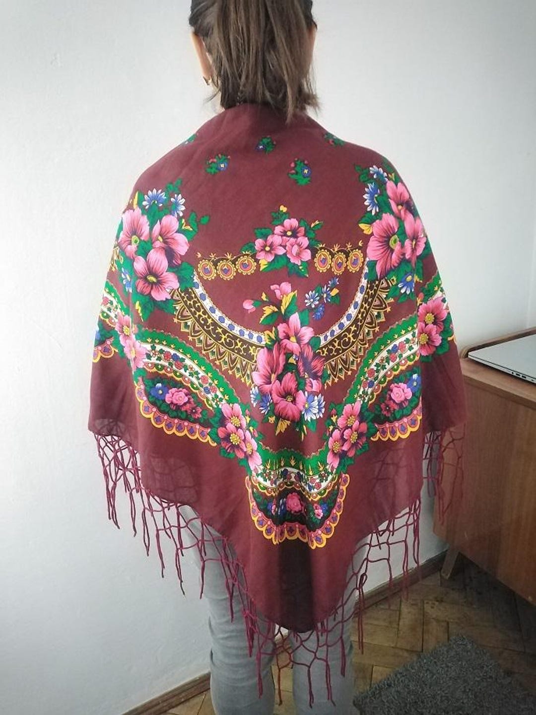 Large Vintage Shawl With Fringe, Beautiful Shawl, Antique Shawl ...