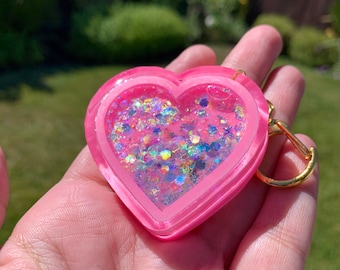 Pink Heart Glitter Resin Shaker Keychain - Etsy