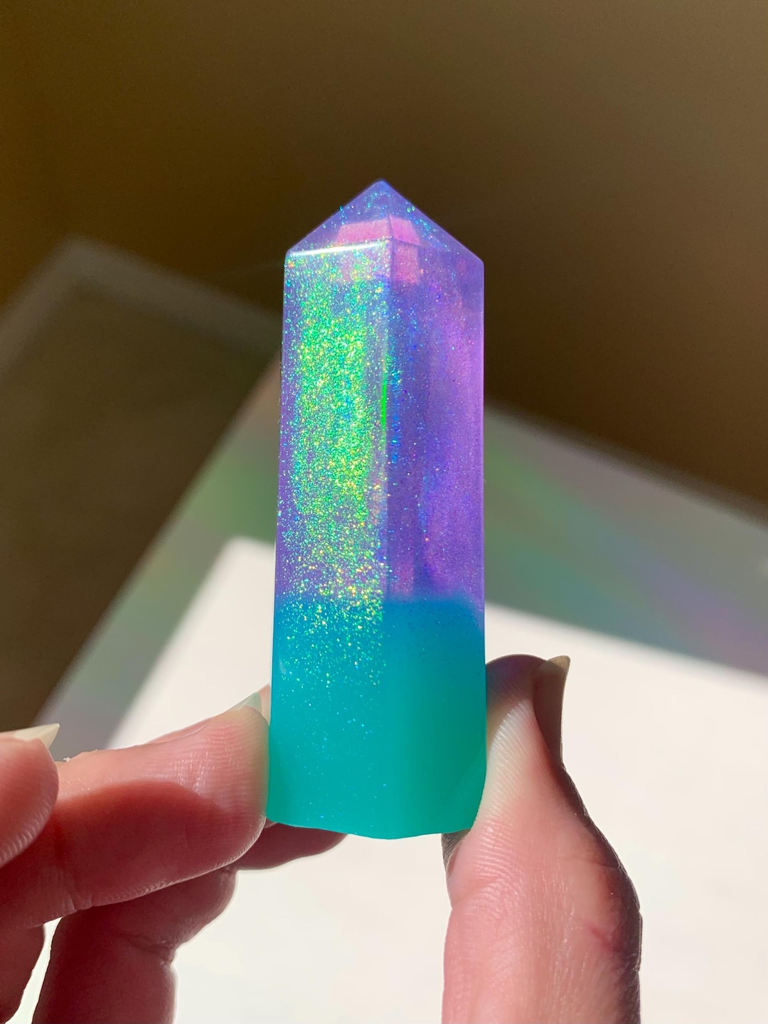 Purple and Green, Color Shift, Resin Crystal Tower - Etsy