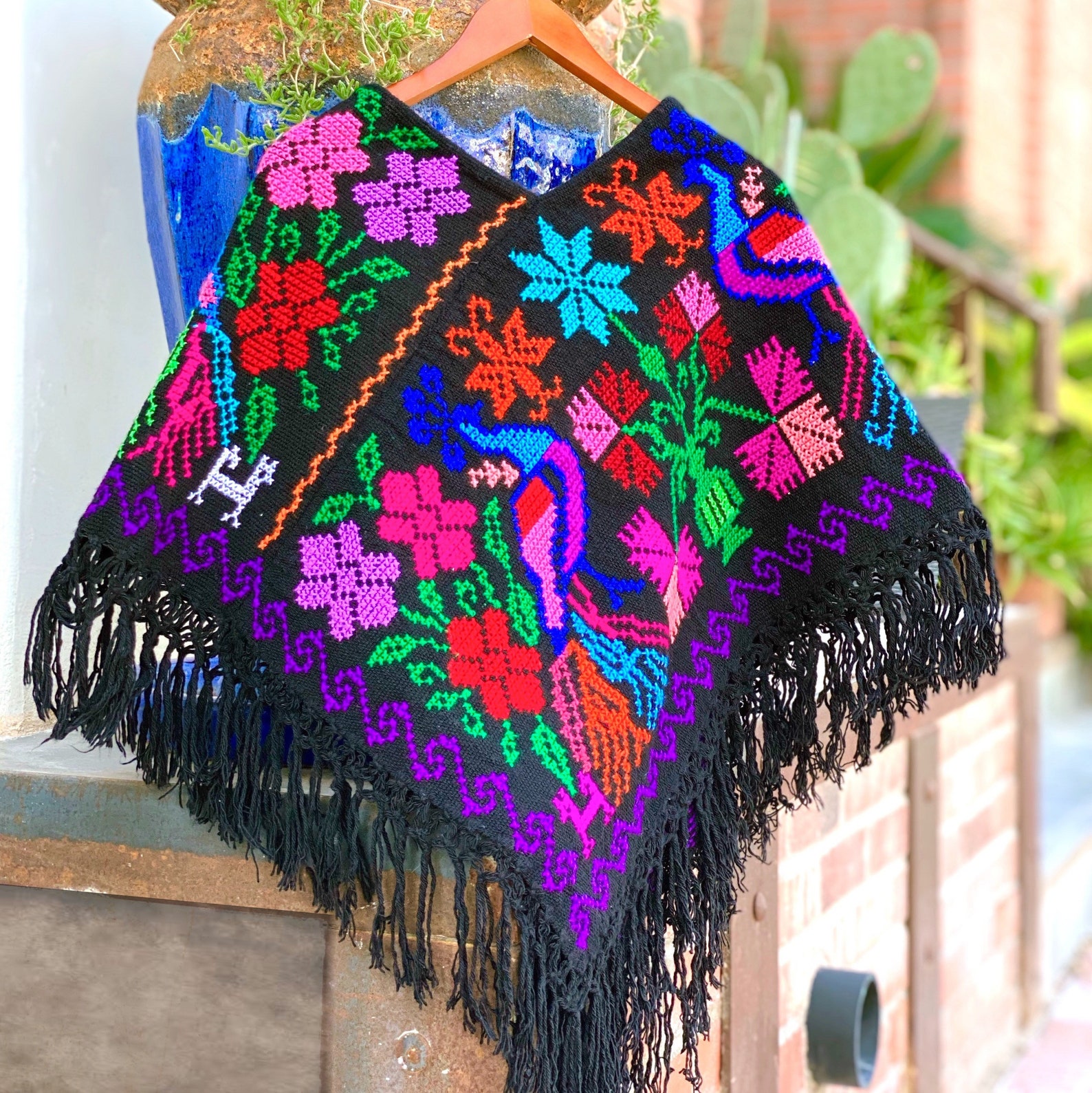 Hand Embroidered Poncho. Colorful Poncho. Mexican Traditional | Etsy