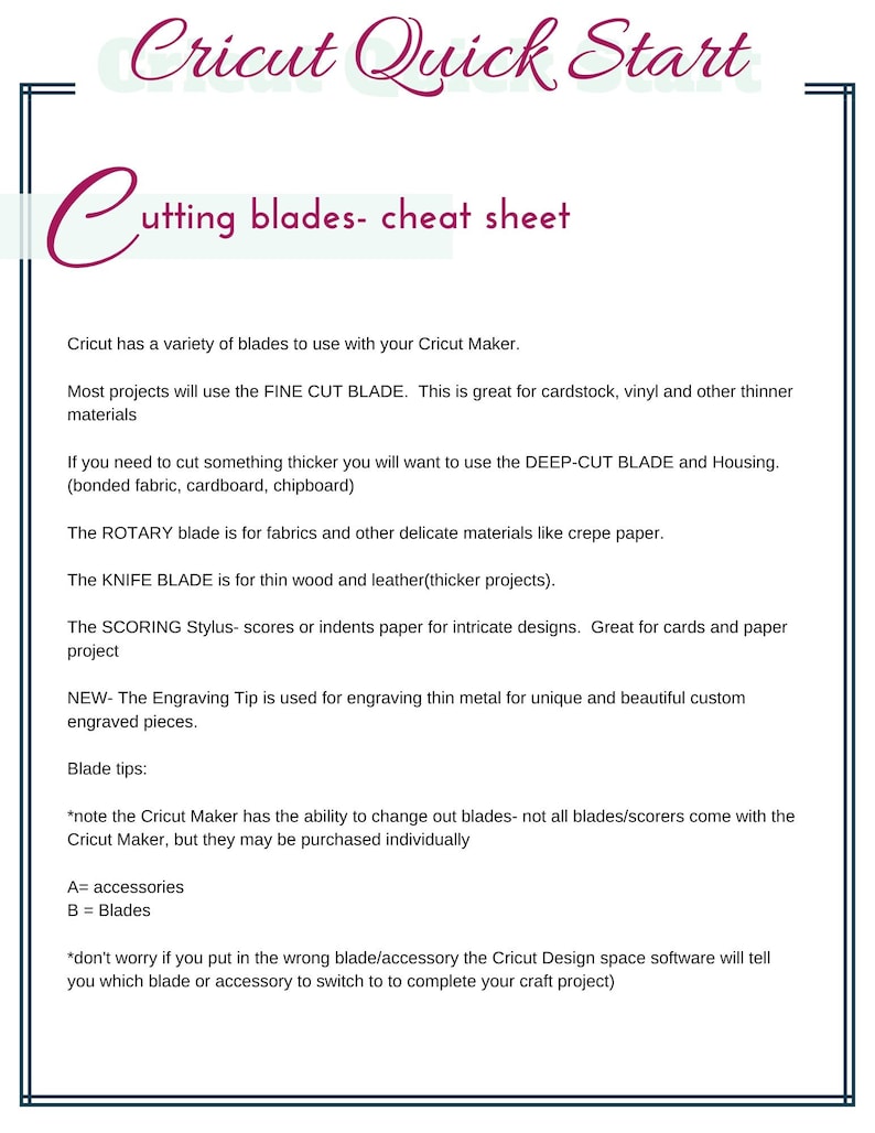 Quick Start Cheat Sheets for Your Cricut Maker Designs - Etsy
