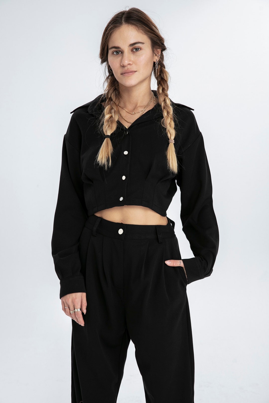 Button up V Neck Women Top • Cotton V Neck Shirts • Big Pointed Dicky ...