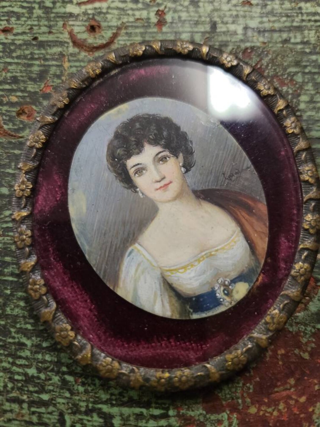 19th Century Signed Miniature Ivory Portrait in Frame - Etsy