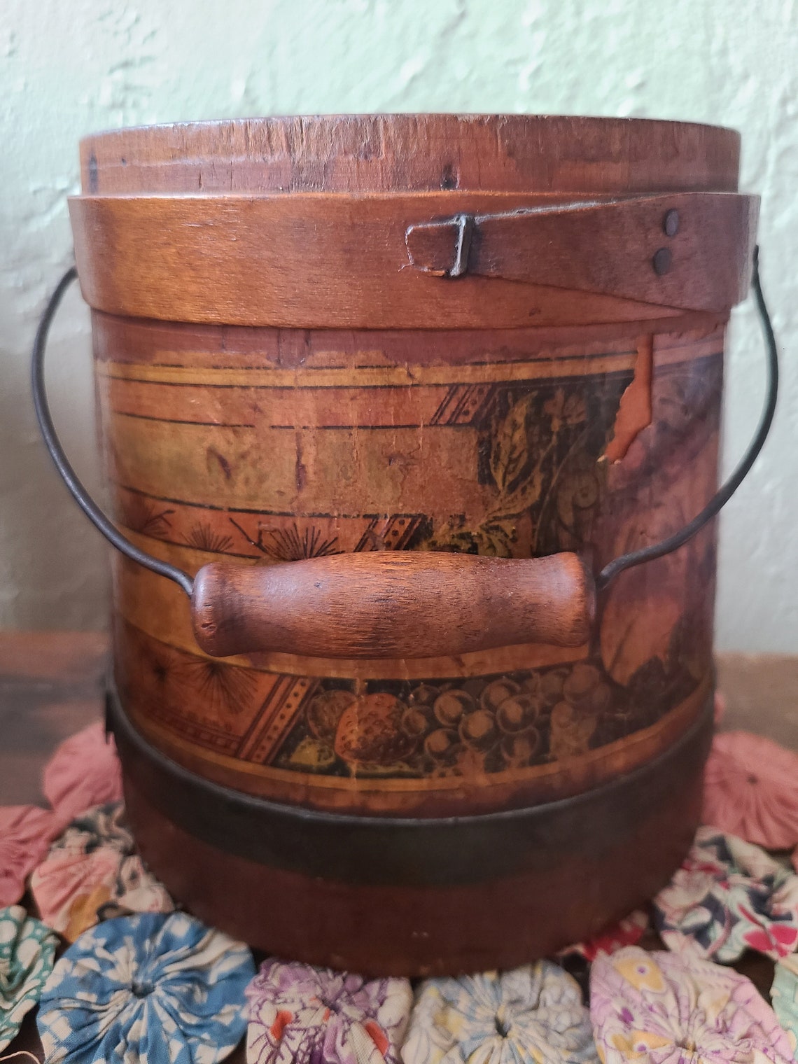 Early Vintage Firken Sugar Bucket With 1800's Russell Morgan Fruit Co ...