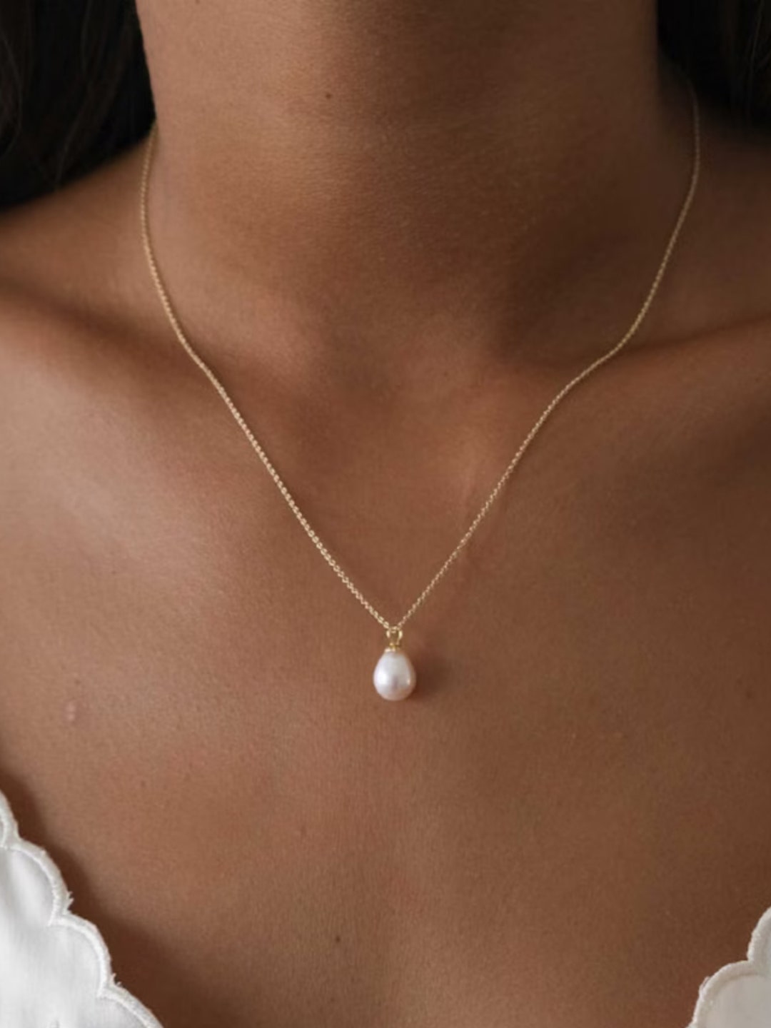 Pearl Necklace, Floating Single Pearl Necklace, Minimalist Necklace ...