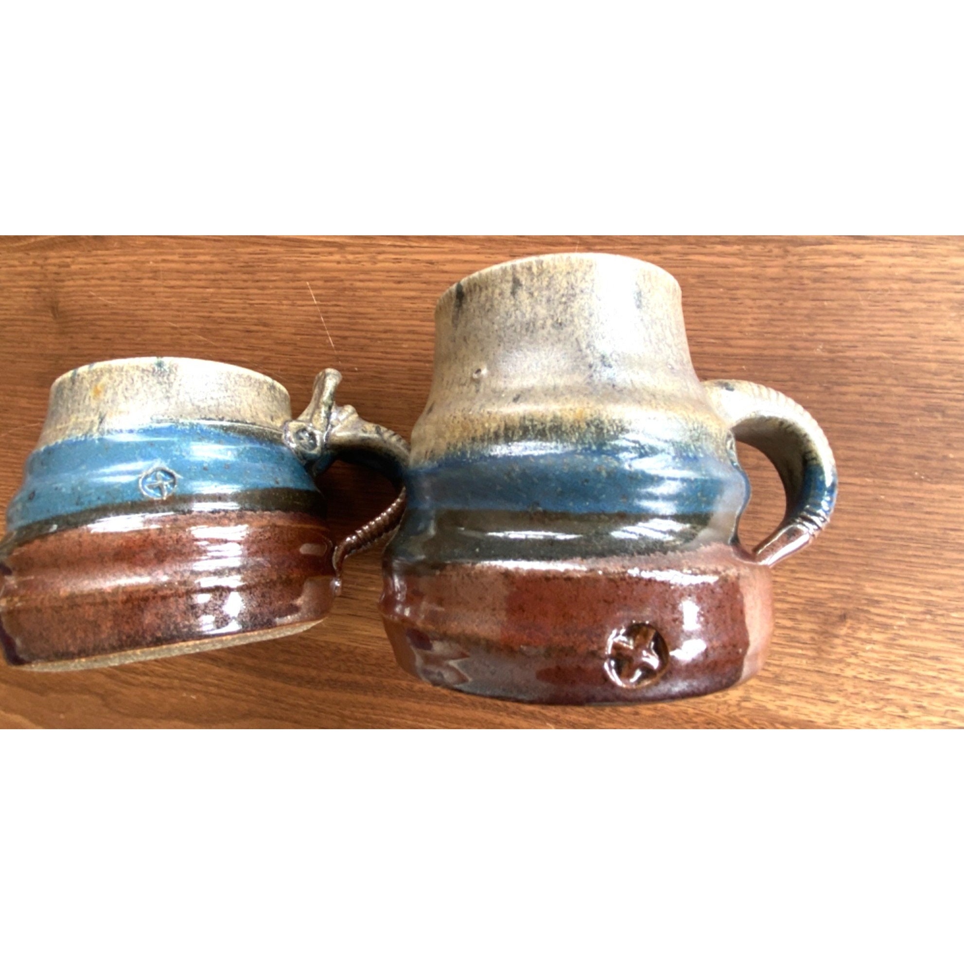 New Handmade Studio His/her Pottery Mugs, Signed, Earth Tones, Blue ...