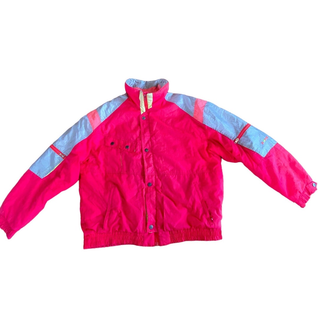 Vintage 80's Roffe Bomber Ski Jacket Retro Neon Pink Silver Men's XL ...
