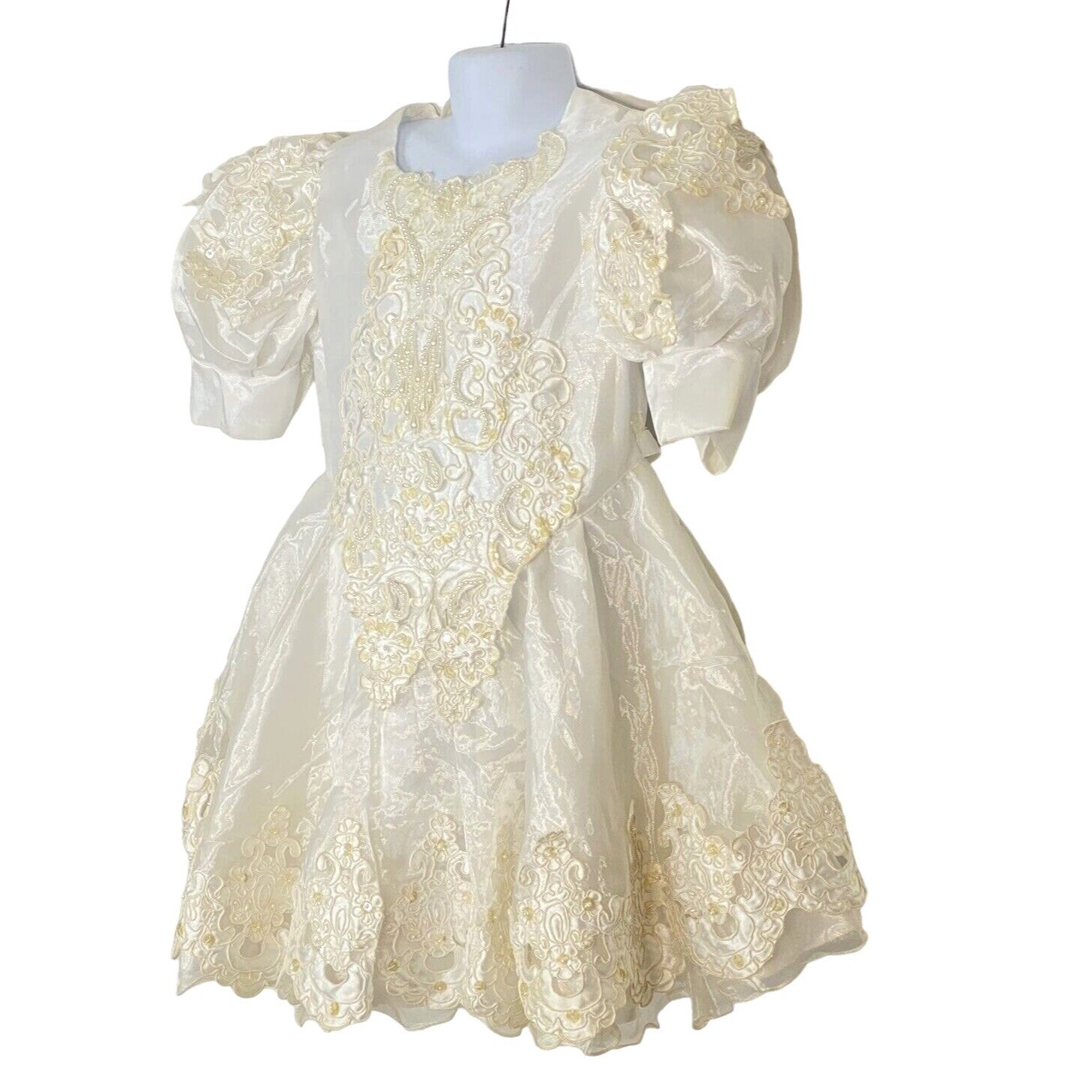 Vintage Size 5 Girls Full Circle Pageant Dress Ivory Lace Beaded ...