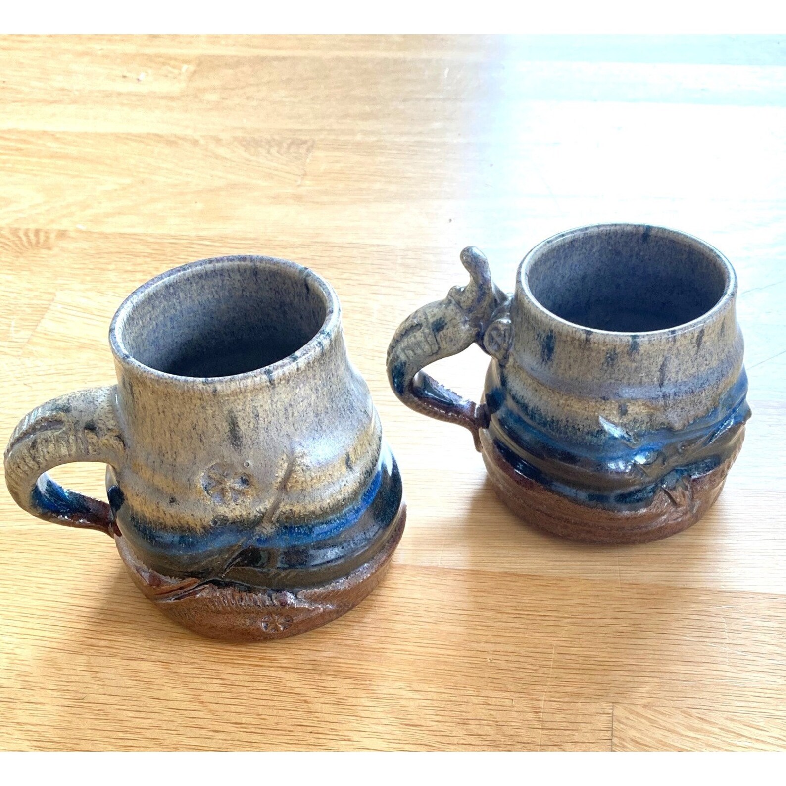 New Handmade Studio His/her Pottery Mugs, Signed, Earth Tones, Blue ...