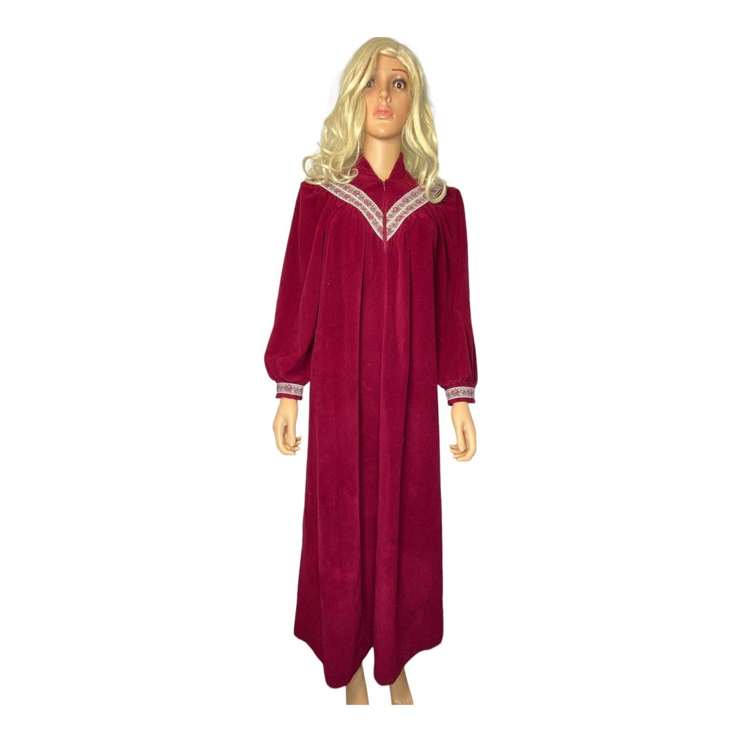 Vintage Vanity Fair S Maroon Velour Kaftan House Coat Robe 1/2 Zip ...