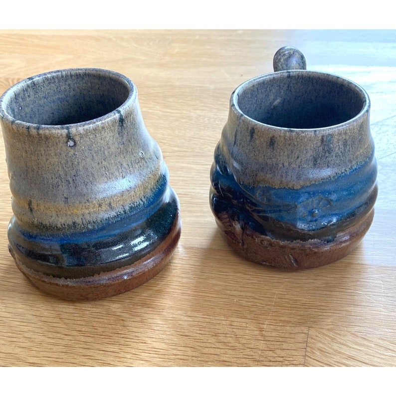 New Handmade Studio His/her Pottery Mugs, Signed, Earth Tones, Blue ...