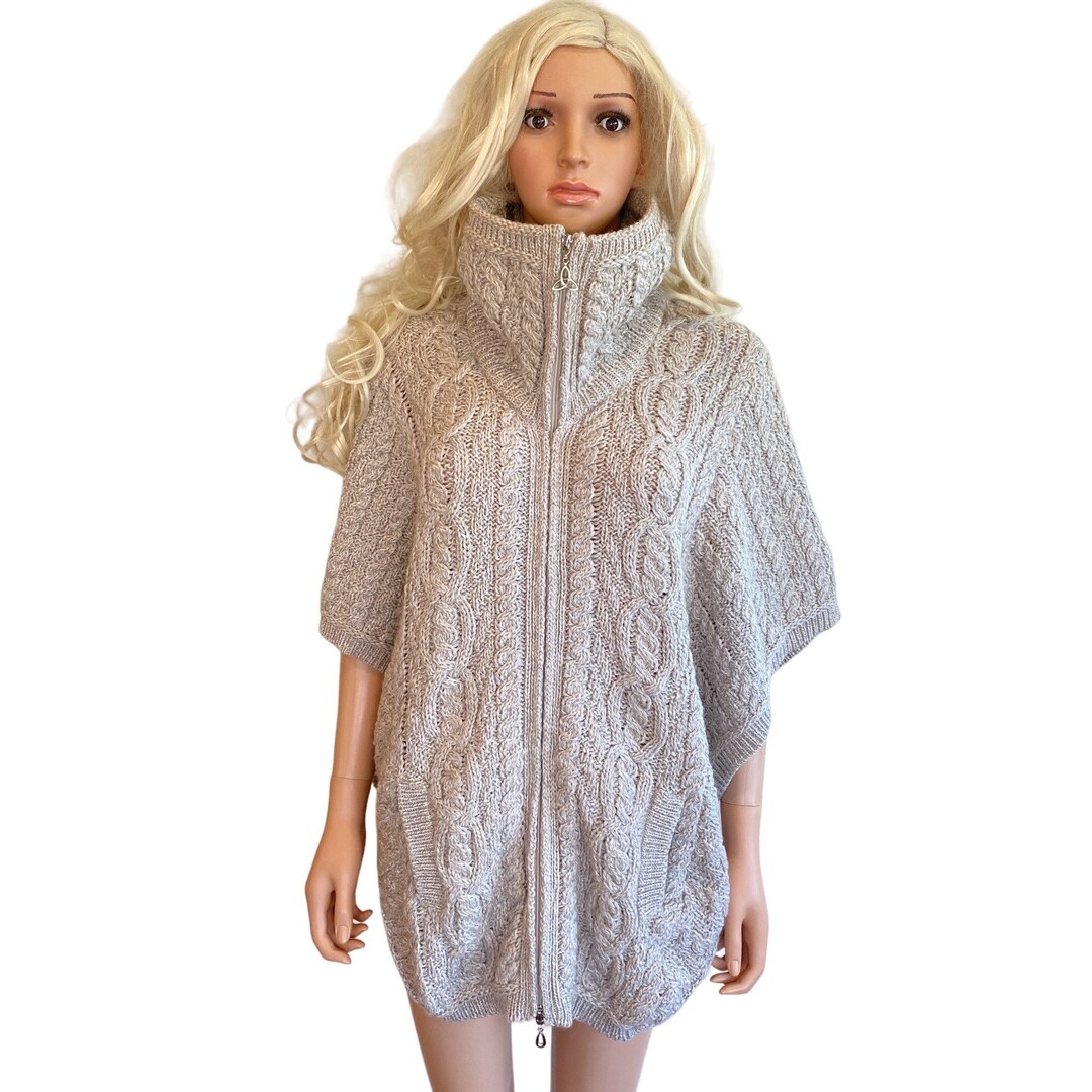 Aran Crafts Batwing Wool Sweater Jacket With Celtic Knot Zipper Pulls ...