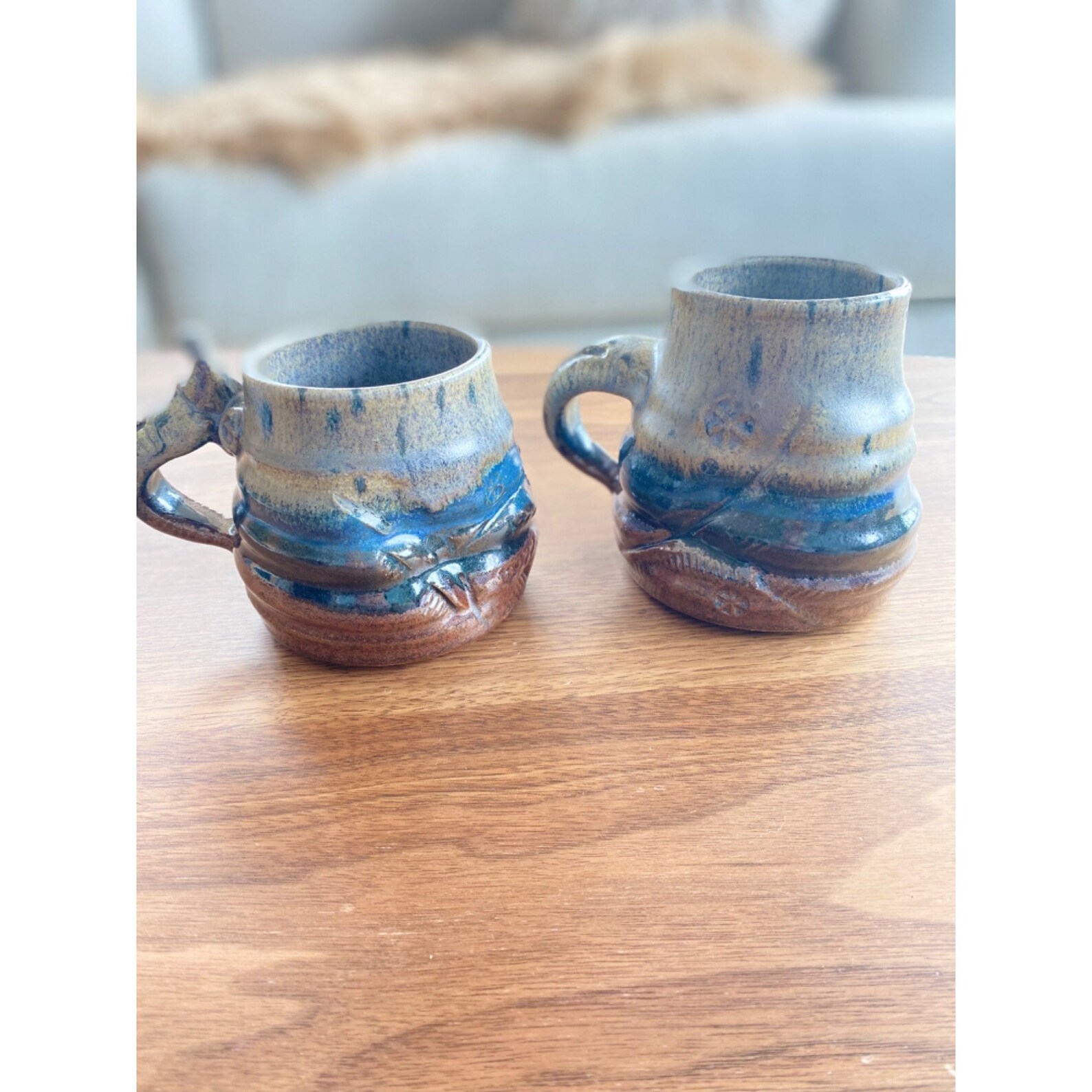 New Handmade Studio His/her Pottery Mugs, Signed, Earth Tones, Blue ...