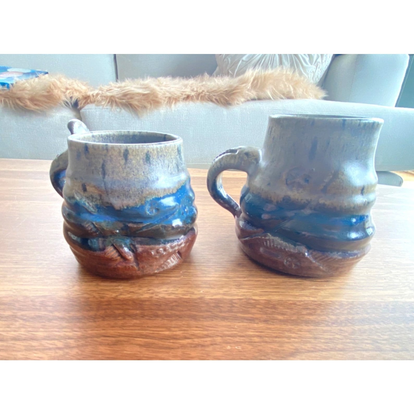 New Handmade Studio His/her Pottery Mugs, Signed, Earth Tones, Blue ...