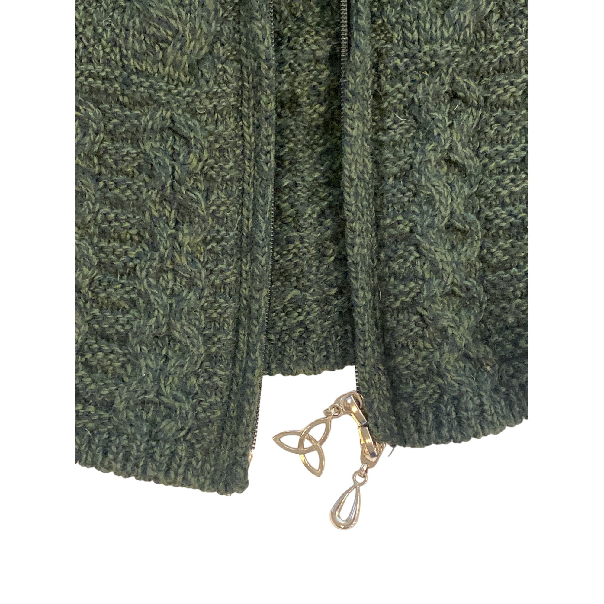 Aran Crafts Green Zip Cardigan Small Merino Cable Knit Hood Celtic ...