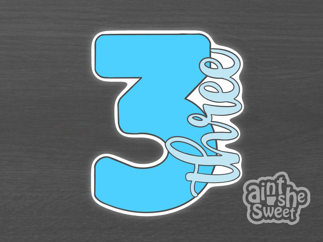 Number Three Cookie Cutter With Handwritten Script Lettering for Third ...