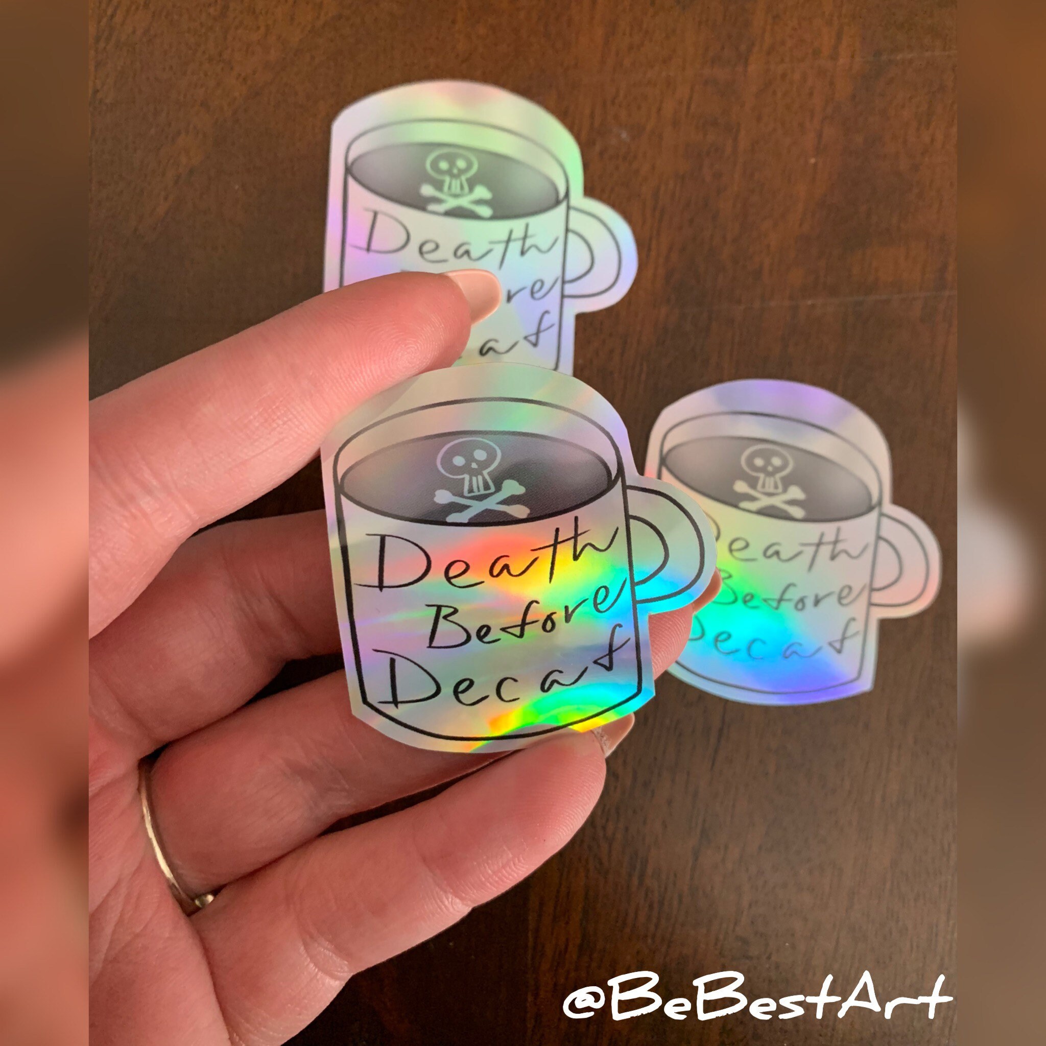 Death Before Decaf Holographic Sticker Stickers, Labels & Tags Paper ...