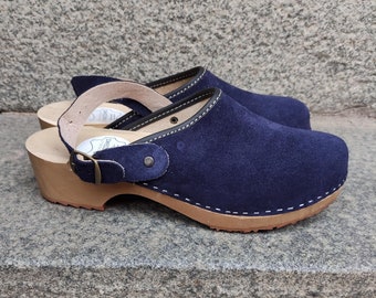 Blue Suede Wooden Clogs - Etsy