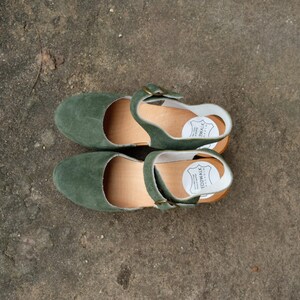 Swedish Clogs - ESTELLE Suede GREEN - Sandals Moccasins Wooden Women ...