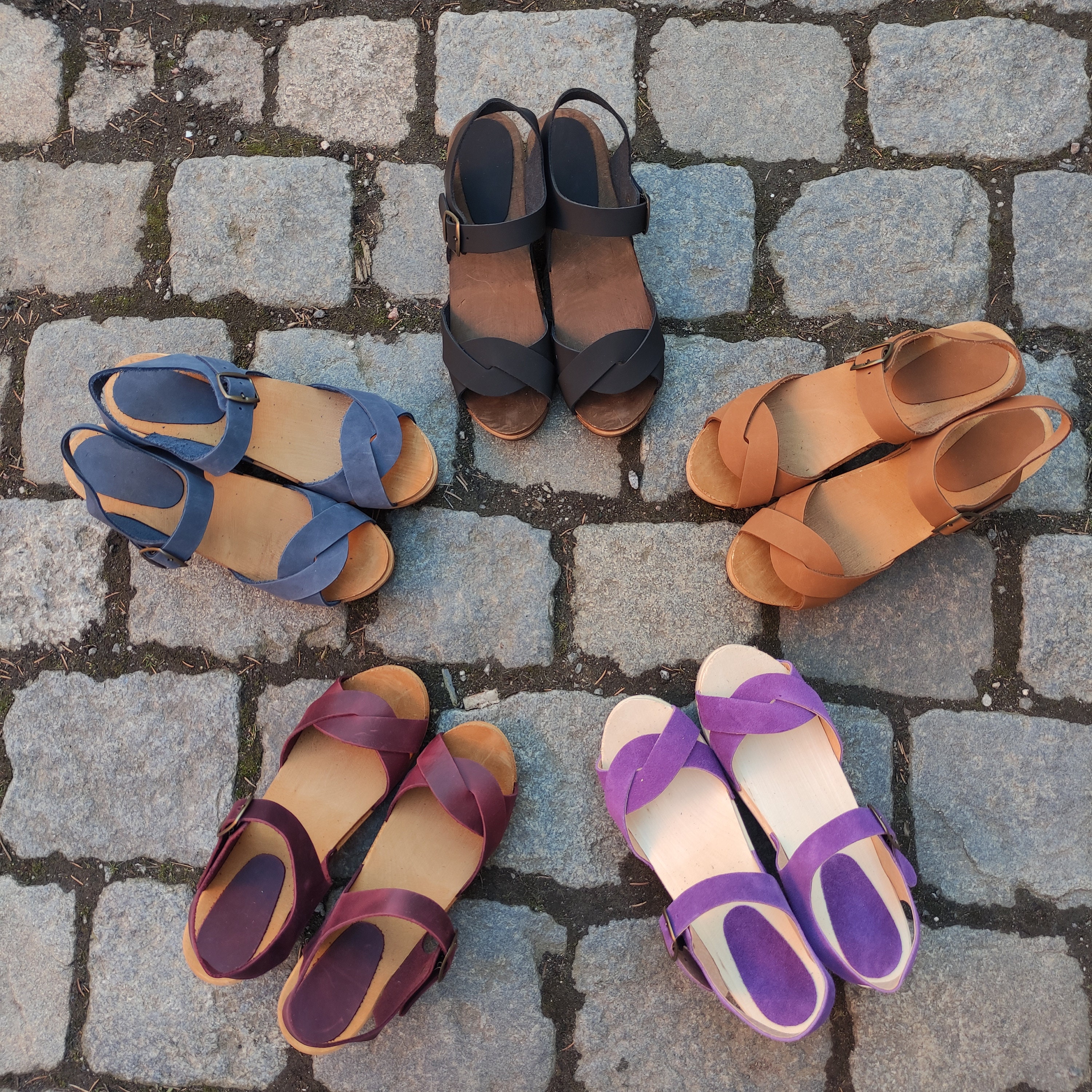 Swedish Clogs - NOVA - Peep Toe Wooden Clog Sandals - Nubuck Leather ...