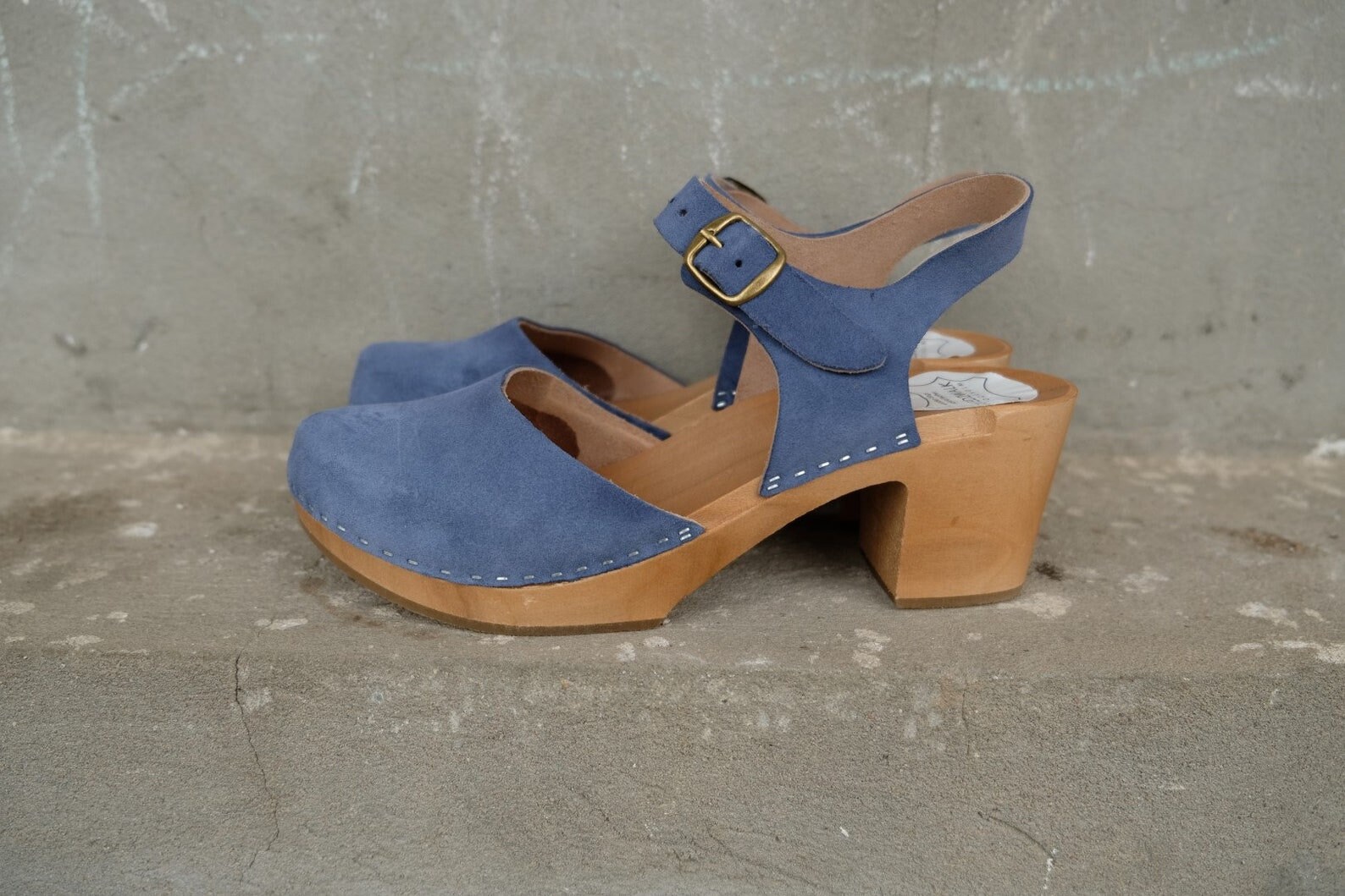 Swedish Clogs - ESTELLE Suede BLUE - Sandals Moccasins Wooden Women ...