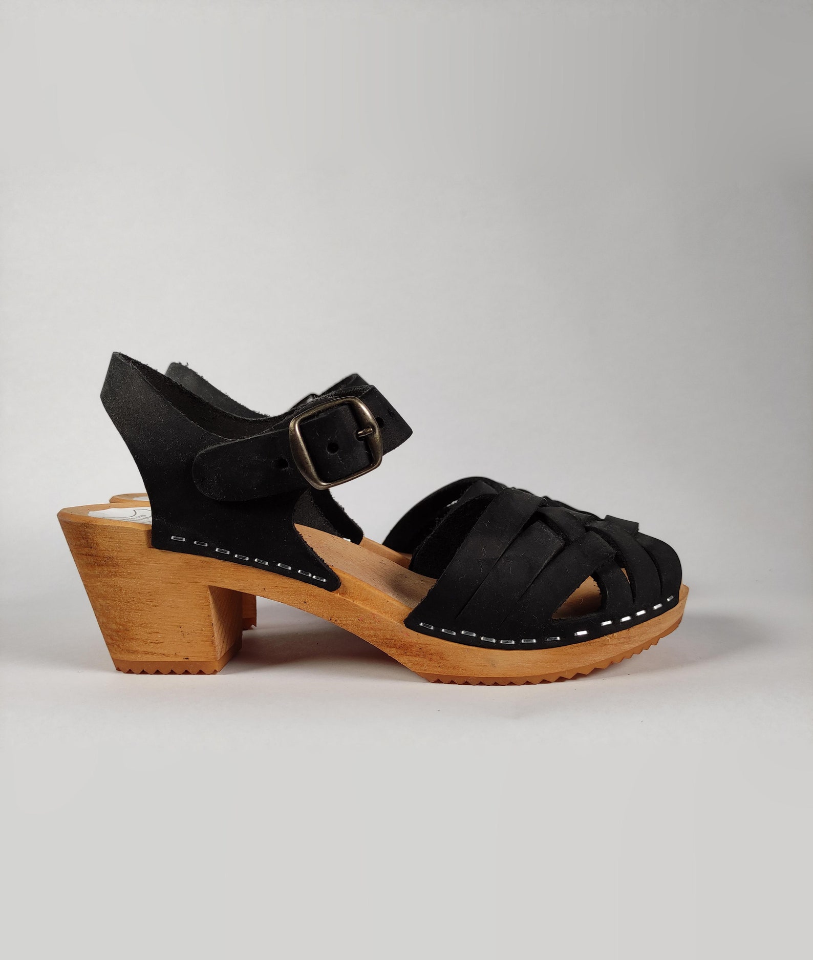 Swedish Clogs - ULLA - Peep Toe - NUBUCK Leather - Sandals Moccasins ...