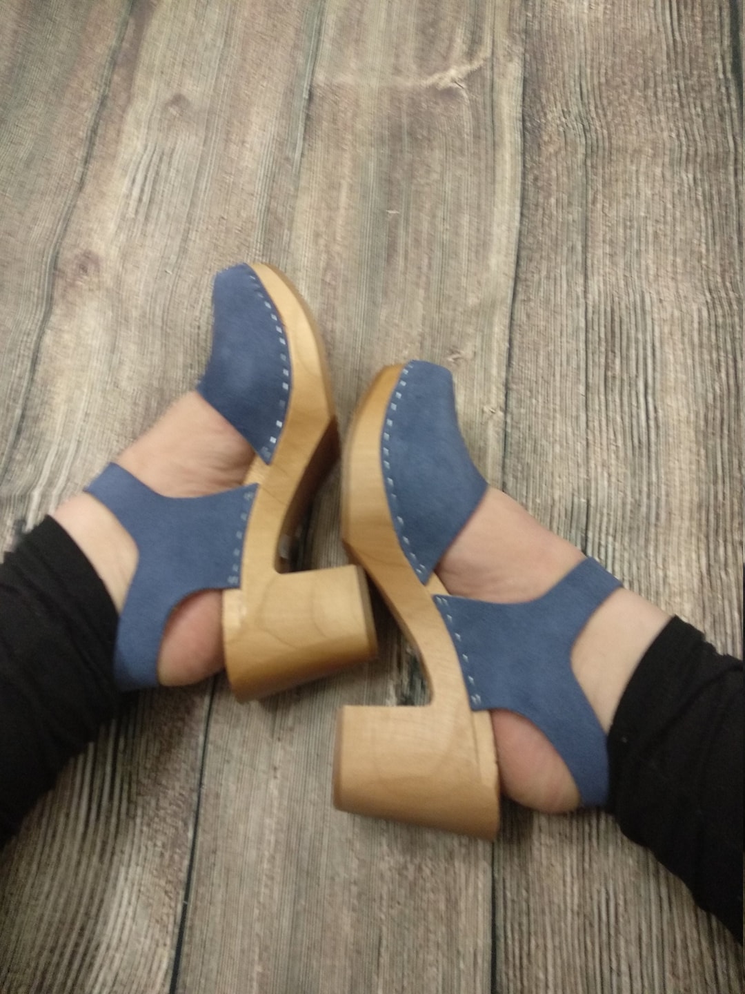 Swedish Clogs ESTELLE Suede BLUE Sandals Moccasins Wooden Women Clogs ...