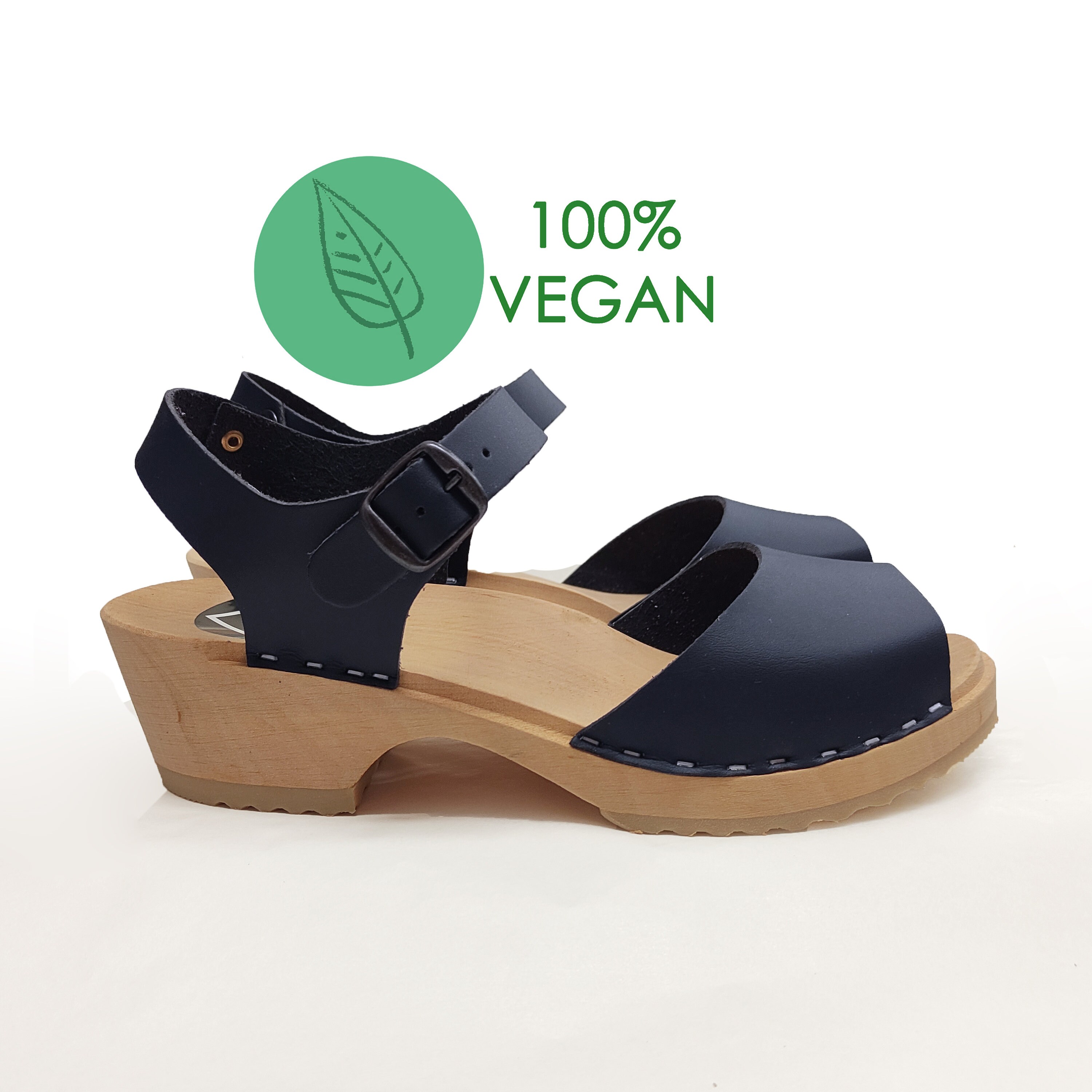 Vegan Swedish Clogs - LUNA - Peep Toe - Handmade Clogs, Vegan Leather ...