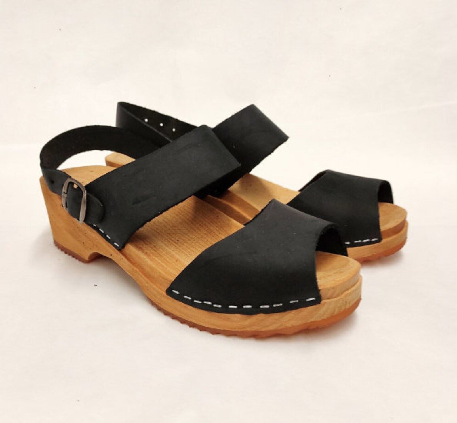 Swedish Clogs - CARINA - Peep Toe - Nubuck Leather Sandals Moccasins ...