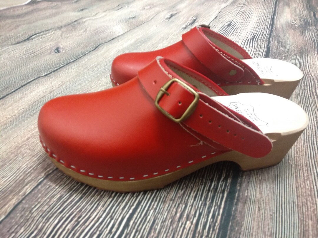 Swedish Clogs BONDA Red Sandals Moccasins Wooden Women - Etsy