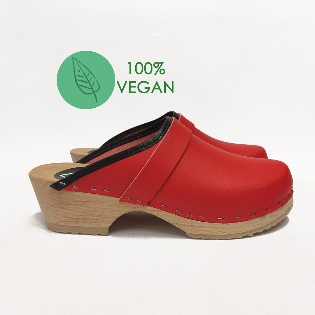 Vegan Swedish Clogs KLARA Handmade Clogs, Vegan Leather, RED Clogs for ...
