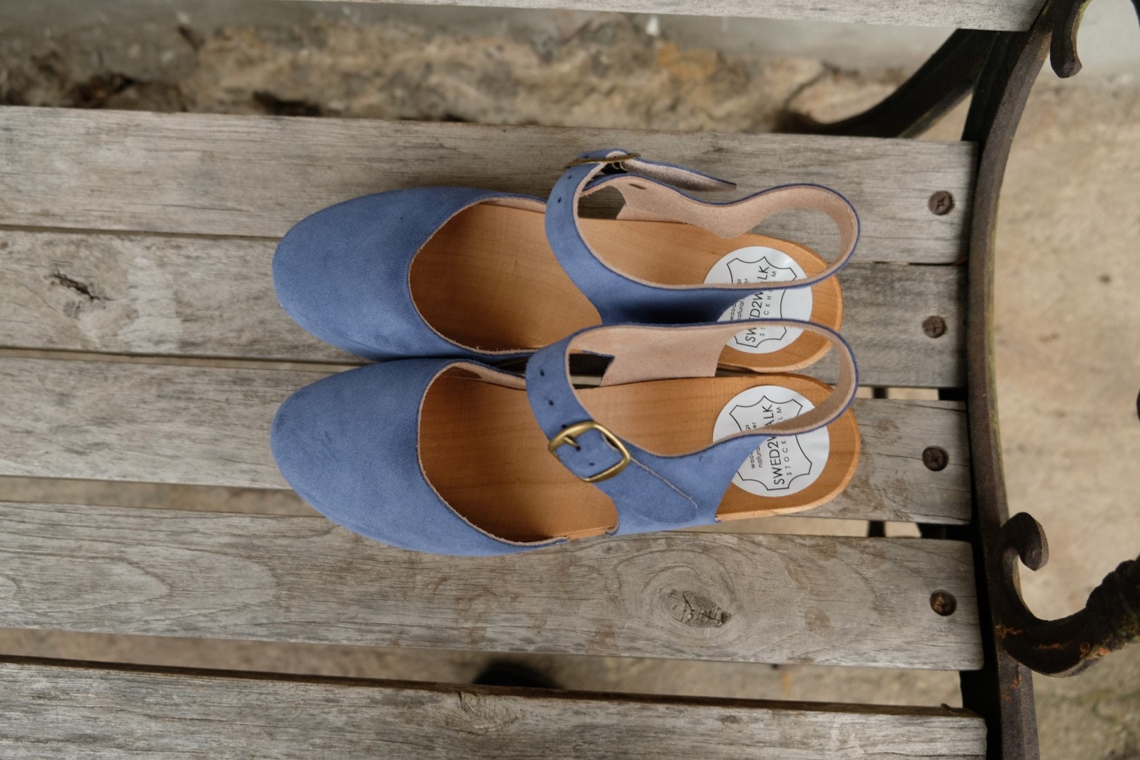 Swedish Clogs ESTELLE suede BLUE Sandals Moccasins Wooden | Etsy