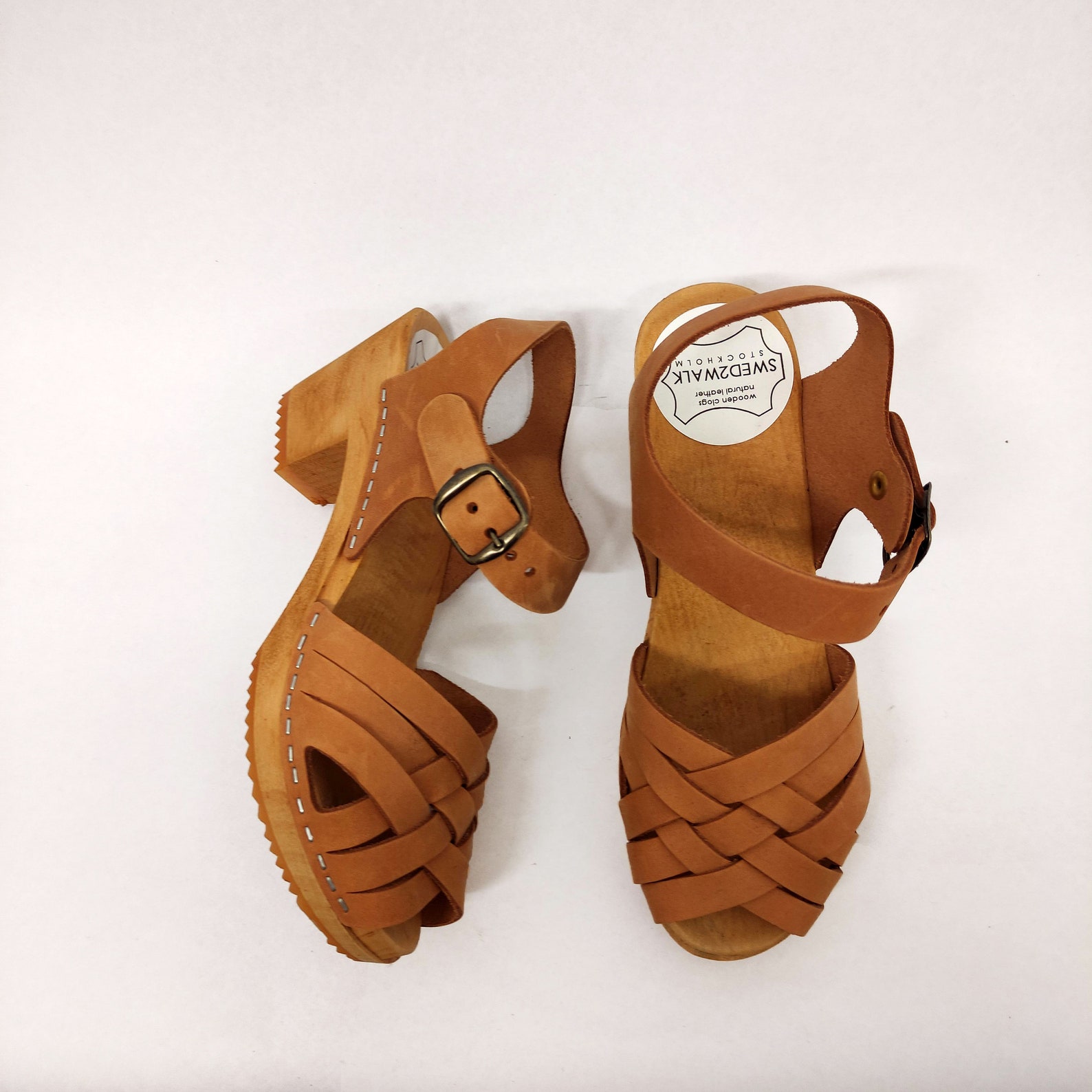 Swedish Clogs - ULLA - Peep Toe Braided Wooden Clogs Sandals - Nubuck ...