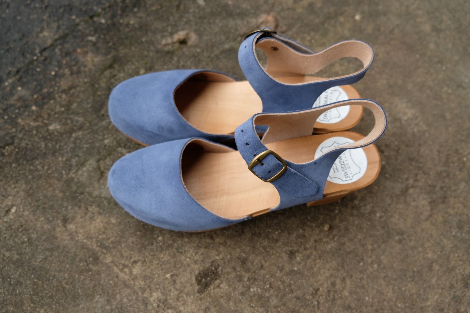 Swedish Clogs ESTELLE suede BLUE Sandals Moccasins Wooden | Etsy