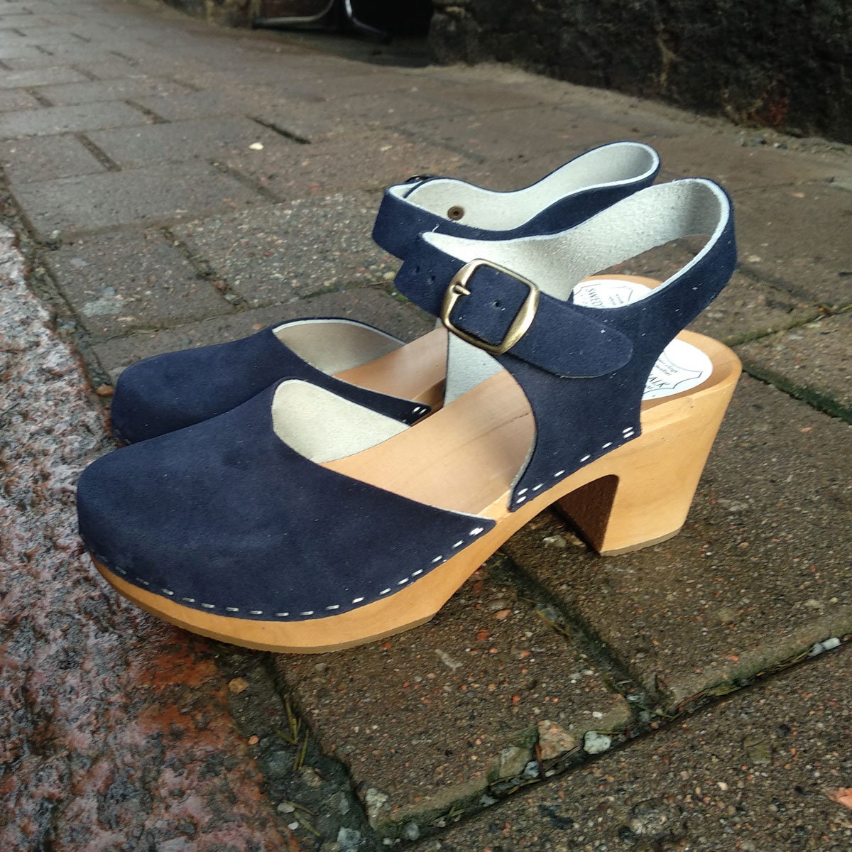 Swedish Clogs ESTELLE Suede BLUE Sandals Moccasins Wooden | Etsy