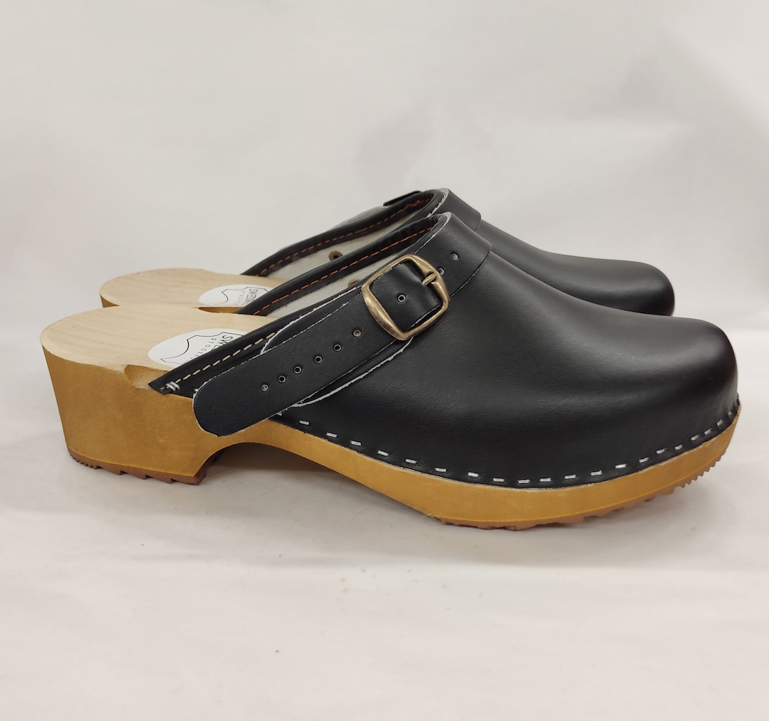 Swedish Clogs - BONDA Black - Wooden Women Clogs Red Leather Clog Women ...