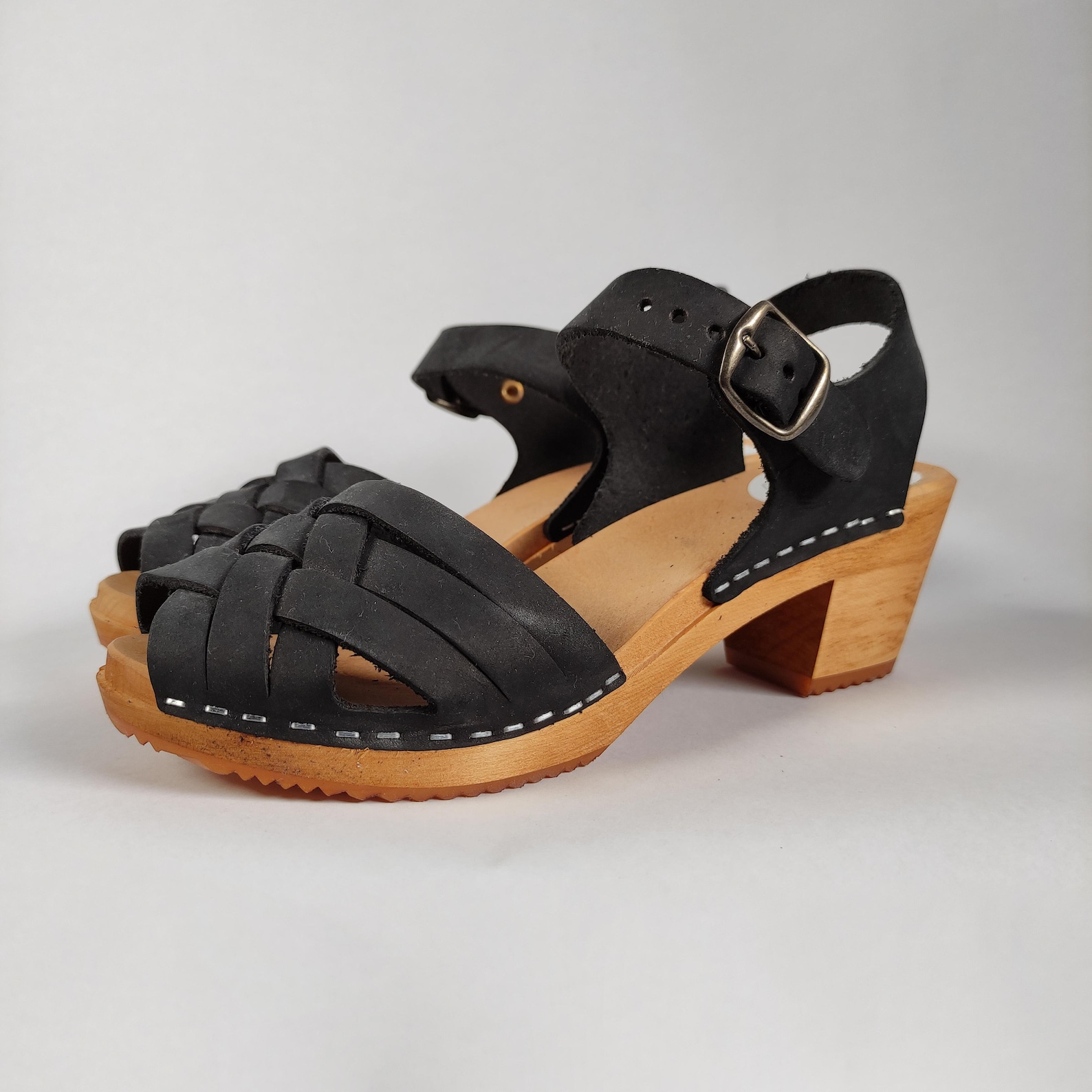 Swedish Clogs - ULLA - Peep Toe - NUBUCK Leather - Sandals Moccasins ...