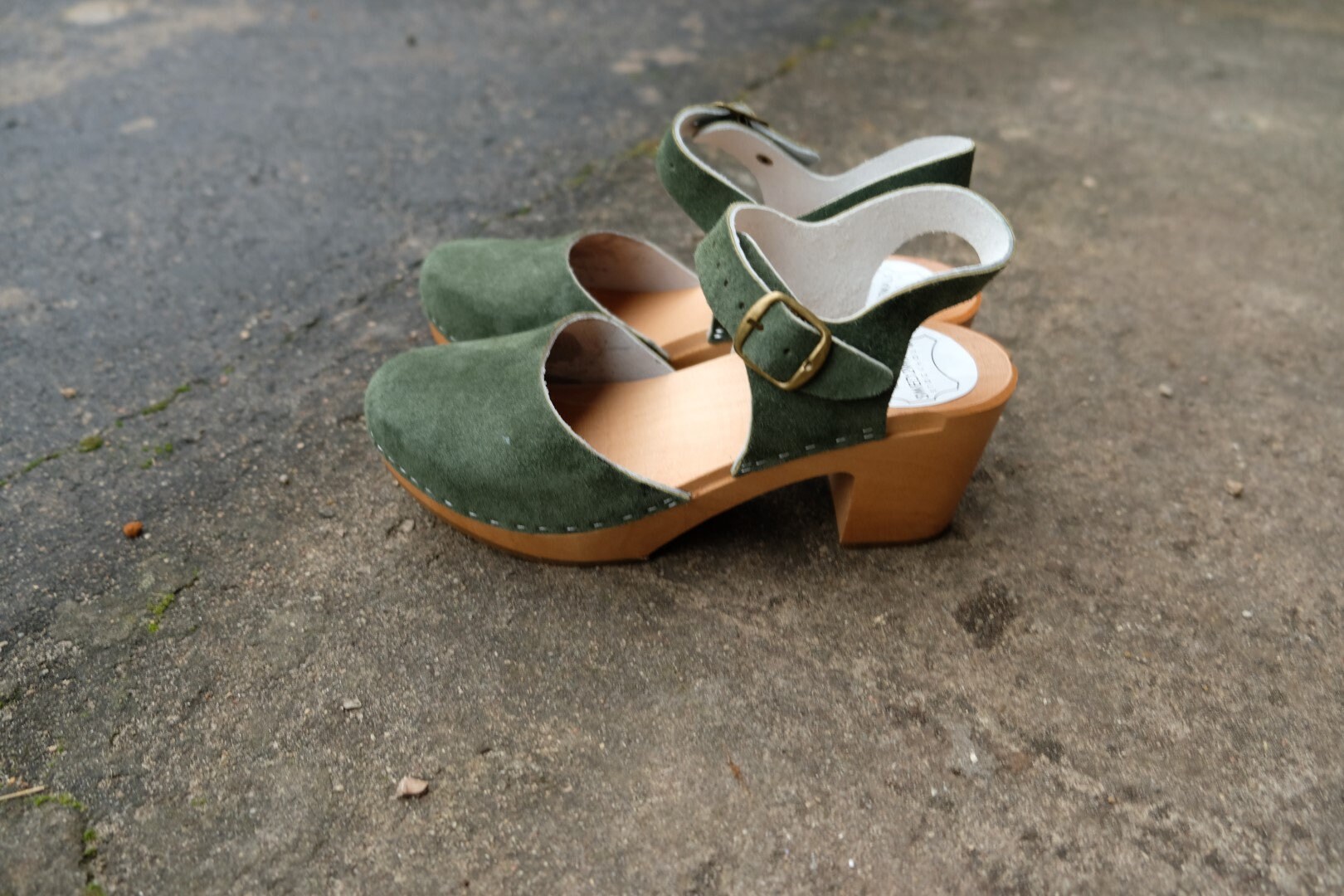 Swedish Clogs ESTELLE suede GREEN Sandals Moccasins | Etsy
