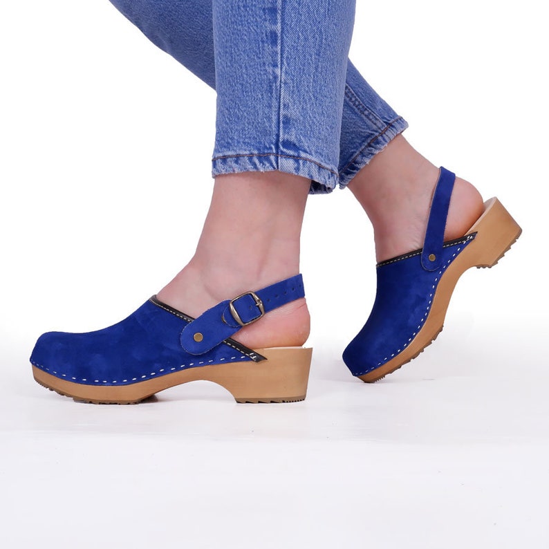 Swedish Clogs - BONDA Blue Green- Suede Leather - Sandals Moccasins ...