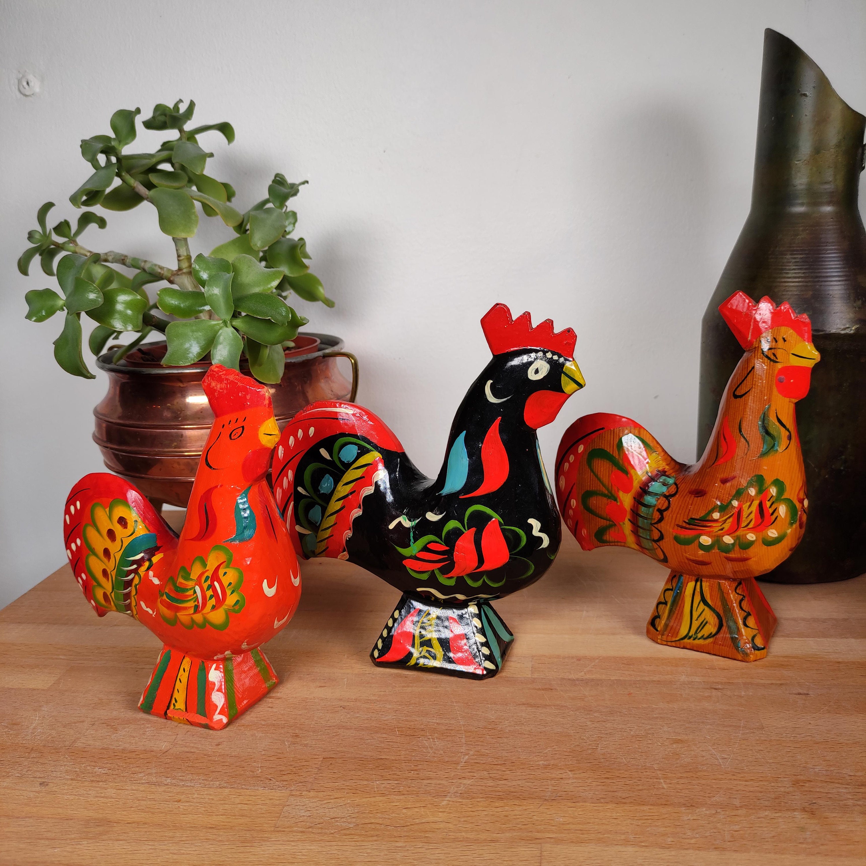 Vintage RARE black Dala ROOSTER Dalarna antique Swedish | Etsy